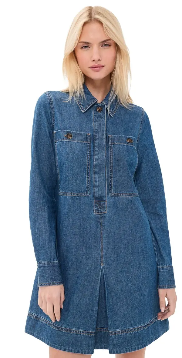 Veronica Beard Pryce Mini Denim Shirt Dress - Bandit Light