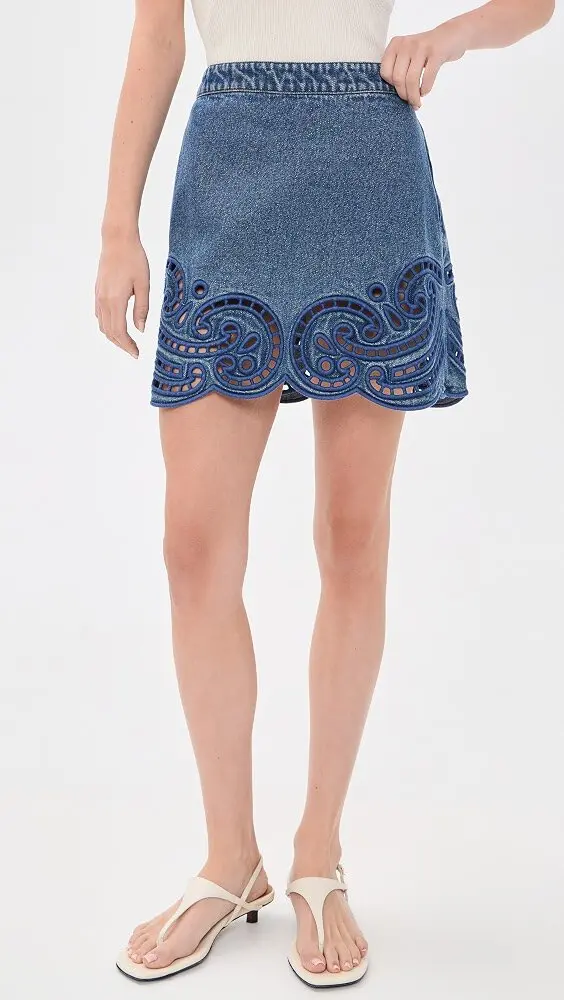 Ulla Johnson The Cadiz Eyelet Denim Skirt