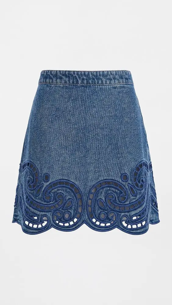 Ulla Johnson The Cadiz Eyelet Denim Skirt