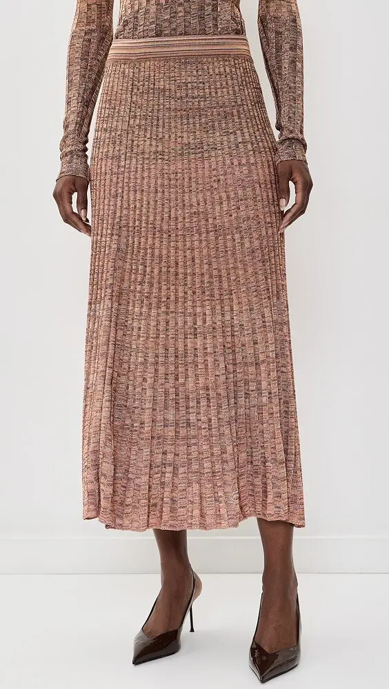 Zimmermann Mouline Rib Midi Skirt - Chocolate Multi