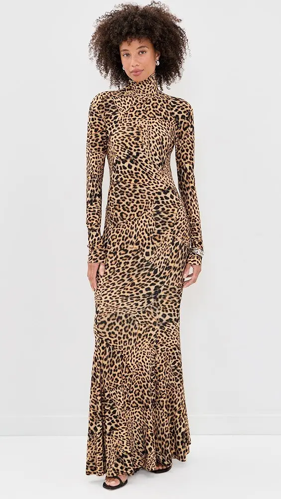 Norma Kamali Long Sleeve Turtle Fishtail Gown