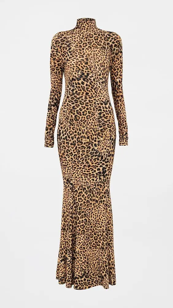 Norma Kamali Long Sleeve Turtle Fishtail Gown