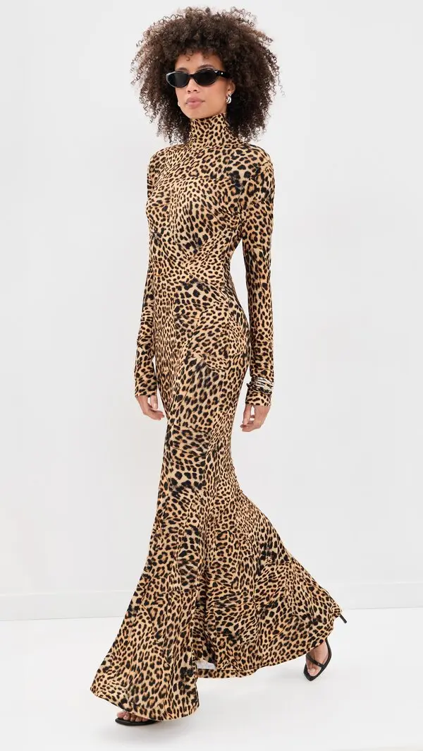 Norma Kamali Long Sleeve Turtle Fishtail Gown