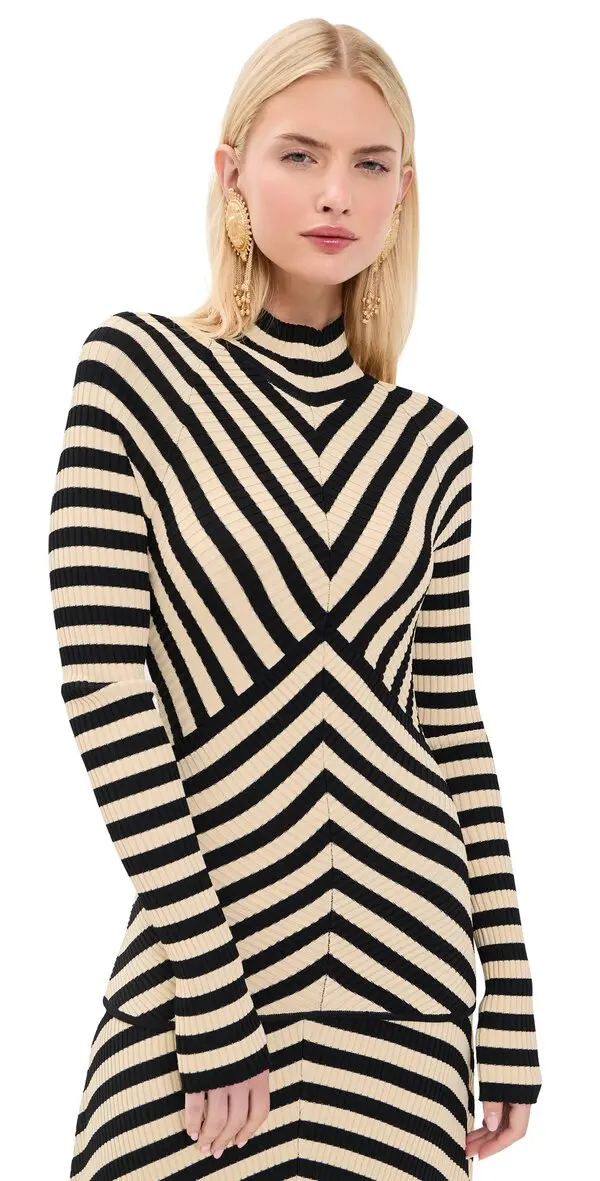 Zimmermann Valiant Deco Stripe Mock Neck Sweater