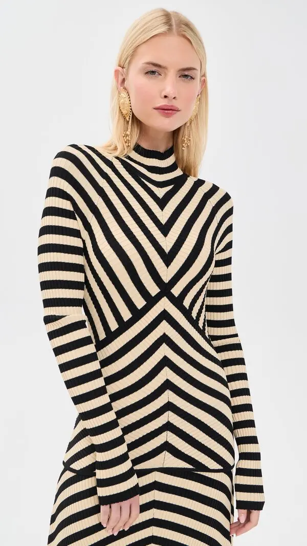 Zimmermann Valiant Deco Stripe Mock Neck Sweater