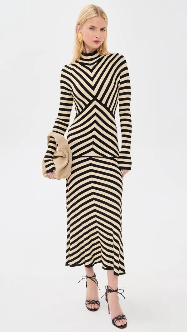 Zimmermann Valiant Deco Stripe Mock Neck Sweater