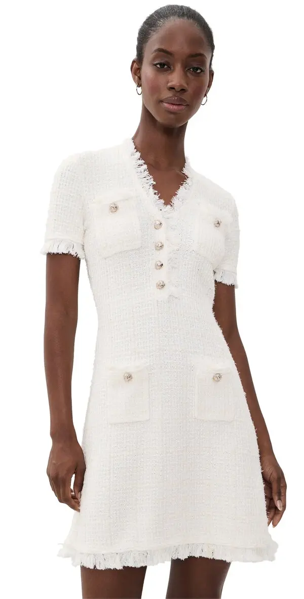 SELF-PORTRAIT Textured Knit Mini Dress - Cream