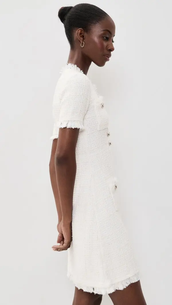 SELF-PORTRAIT Textured Knit Mini Dress With Crystal Button Detail