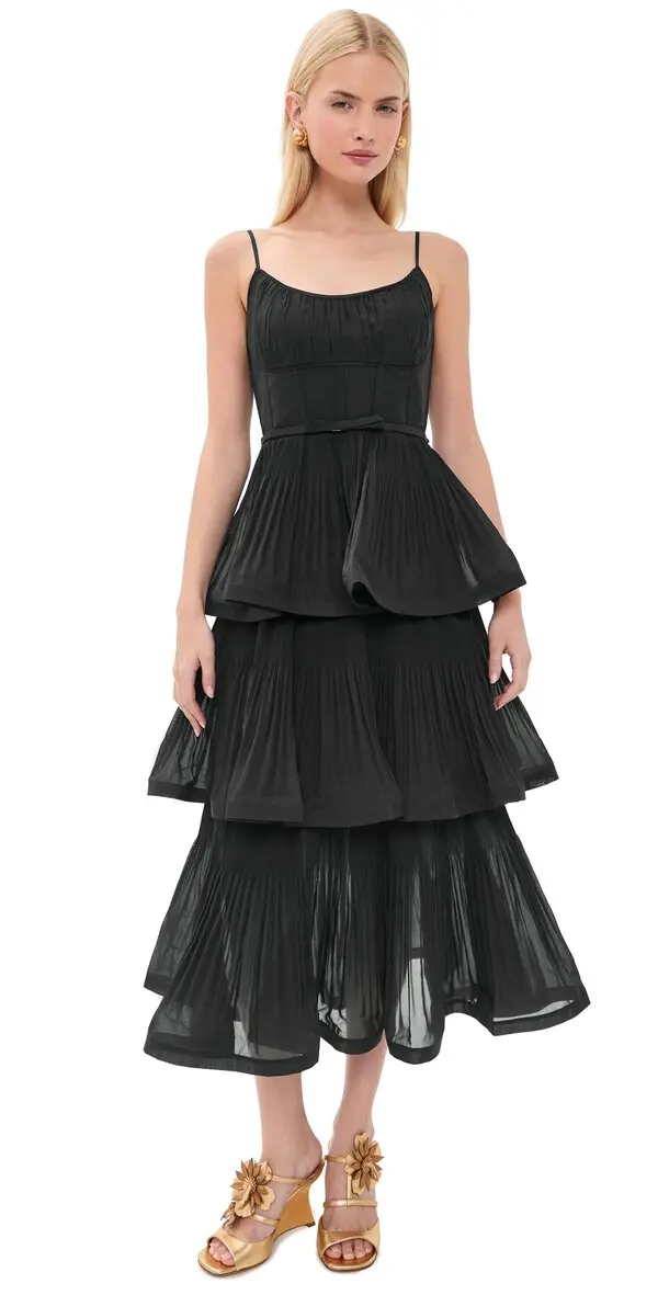 Zimmermann Pleated Tiered Midi Dress - Bottle Green