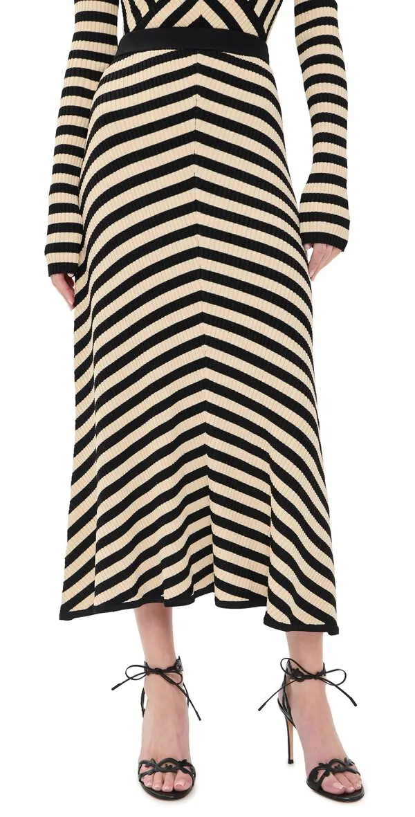 Zimmermann Valiant Deco Stripe Midi Skirt - Black/cream
