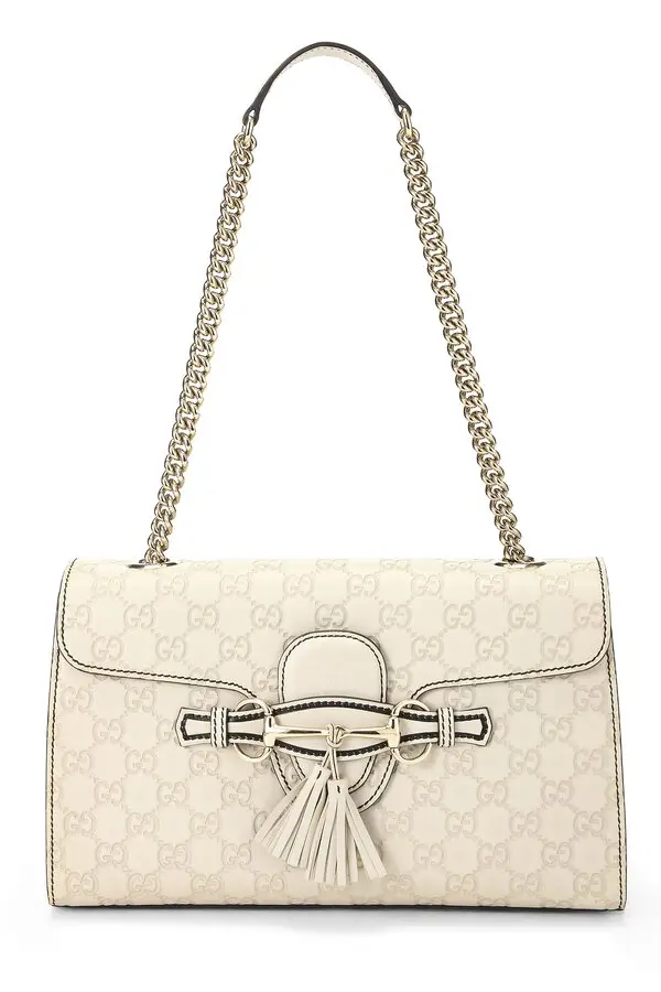 Gucci Cream Ssima Leather Emily Chain Shoulder Bag
