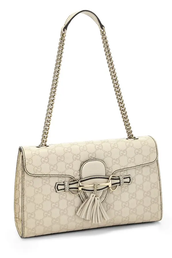 Gucci Cream Ssima Leather Emily Chain Shoulder Bag