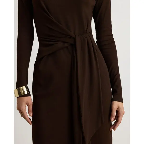 Ralph Lauren Tie-front Ribbed Turtleneck Midi Dress - Circuit Brown