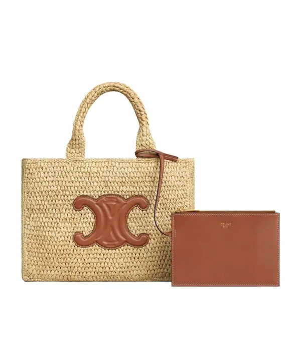 Celine Small Cabas Thais In Raffia And Calfskin