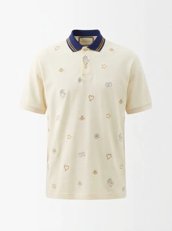 Gucci Symbols Embroidery Polo Shirt - White