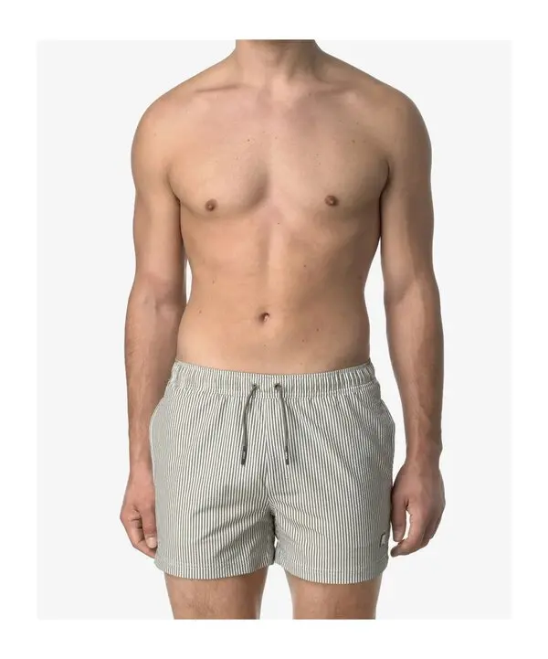 K-WAY Logo Patch Striped Swim Shorts