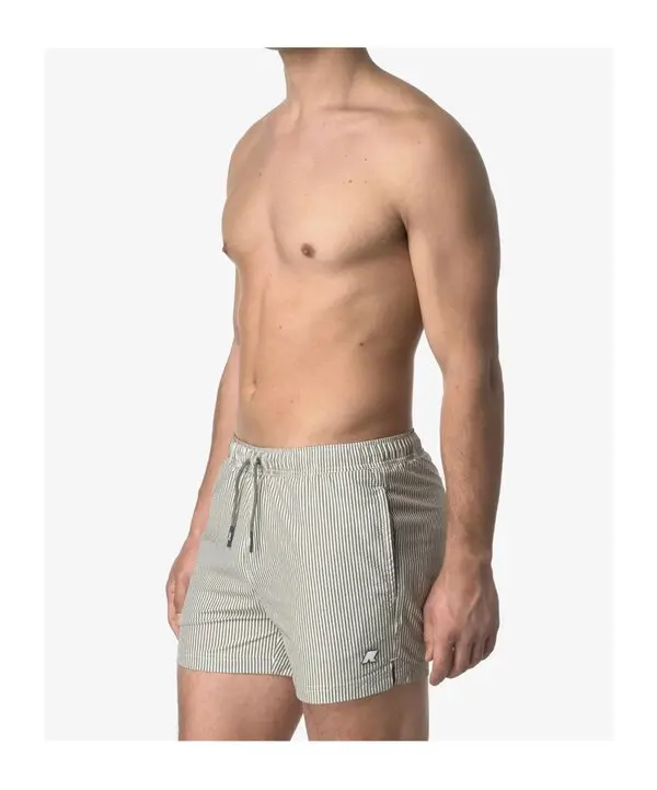 K-WAY Logo Patch Striped Swim Shorts