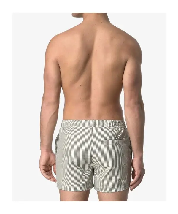 K-WAY Logo Patch Striped Swim Shorts