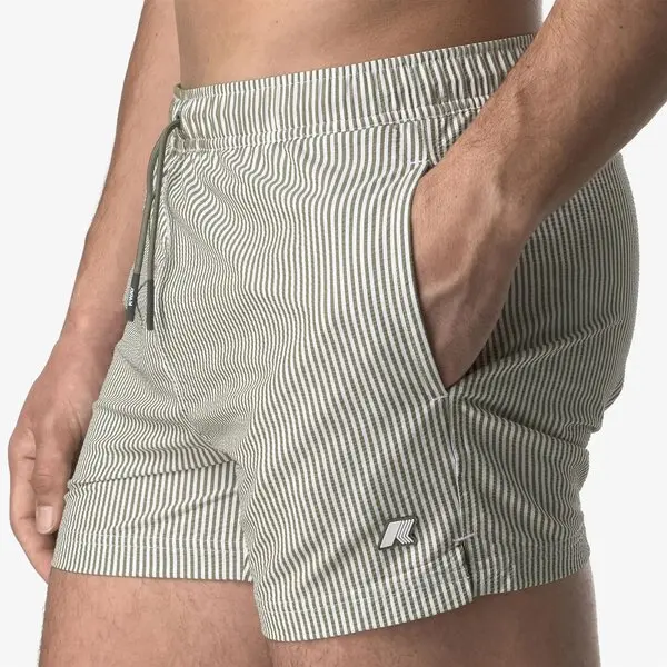 K-WAY Logo Patch Striped Swim Shorts