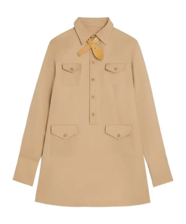 Celine Shirt Dress In Cotton And Silk Twill - Corde