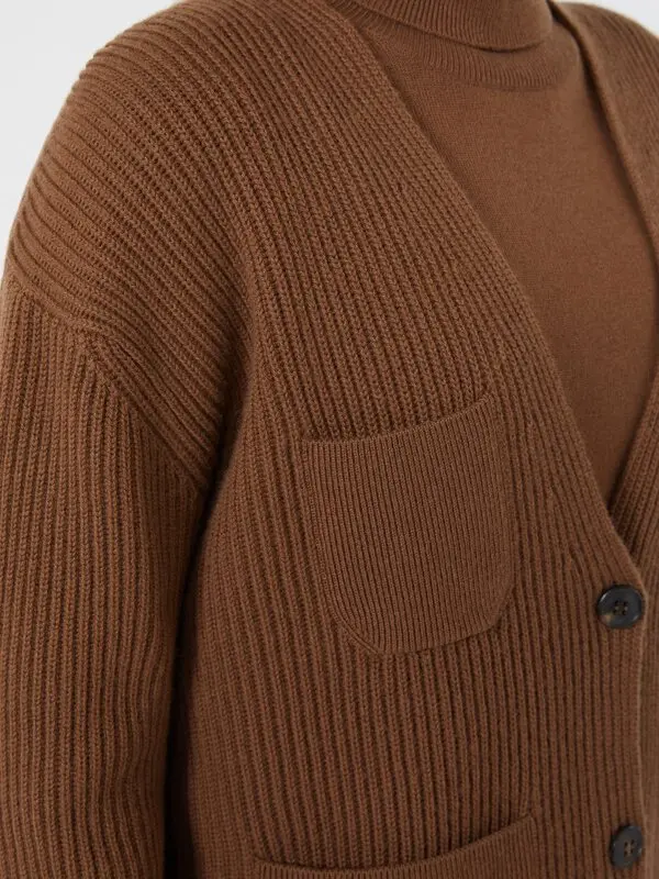 Max Mara Wool And Cashmere Cardigan With V-neck - Chestnut
