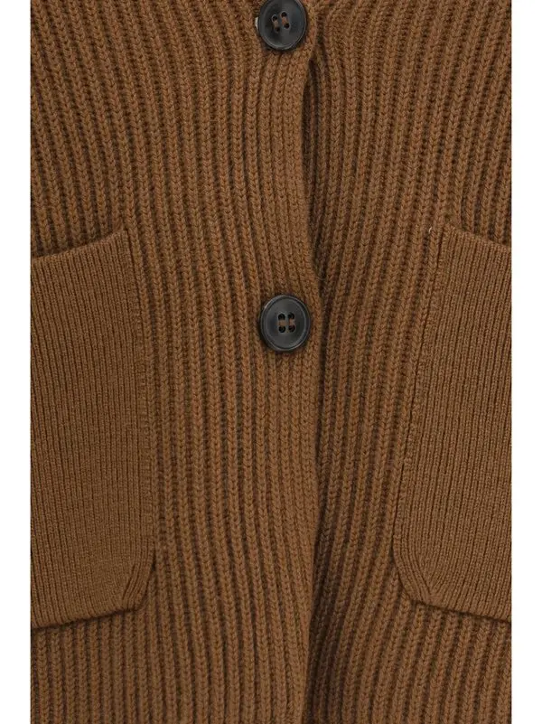Max Mara Wool And Cashmere Cardigan With V-neck - Chestnut