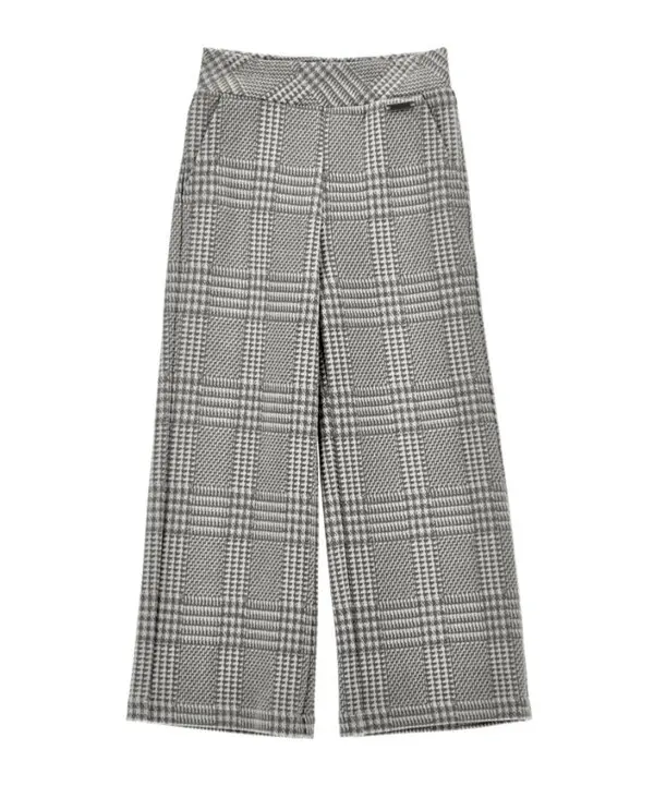 Monnalisa Checked Wide-leg Trousers With Logo Plaque - Beige Gray