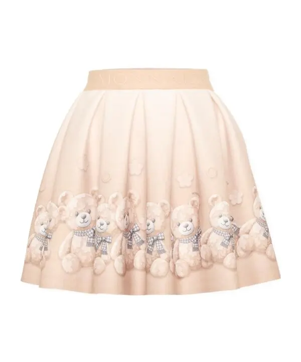 Monnalisa Teddy Bear Print Pleated Skirt