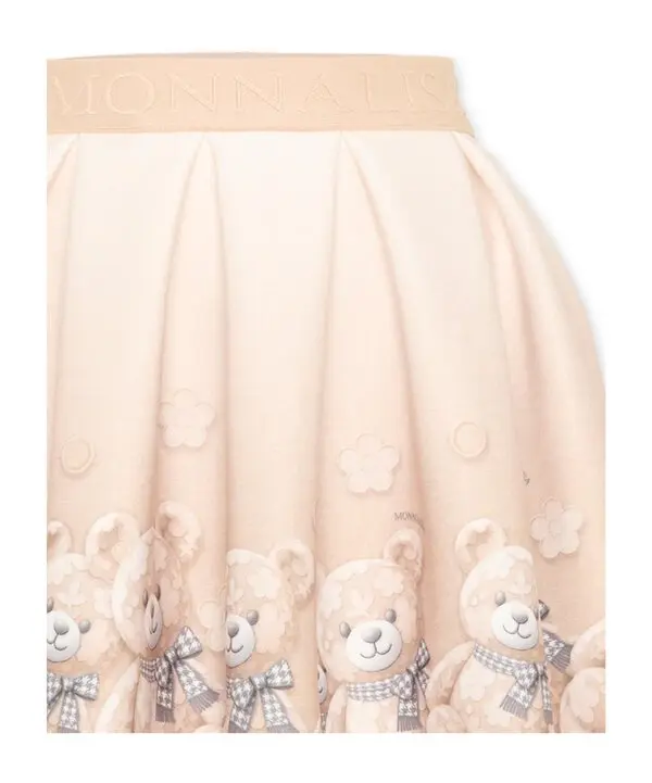 Monnalisa Teddy Bear Print Pleated Skirt