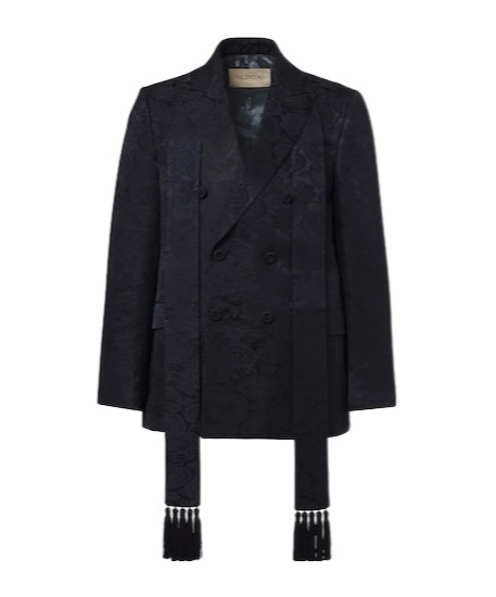 Valentino Garavani Floral Jacquard Linen And Silk Blazer - Black
