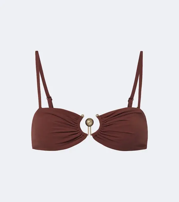 Christopher Esber Embellished Ruched Bikini Top - Brown