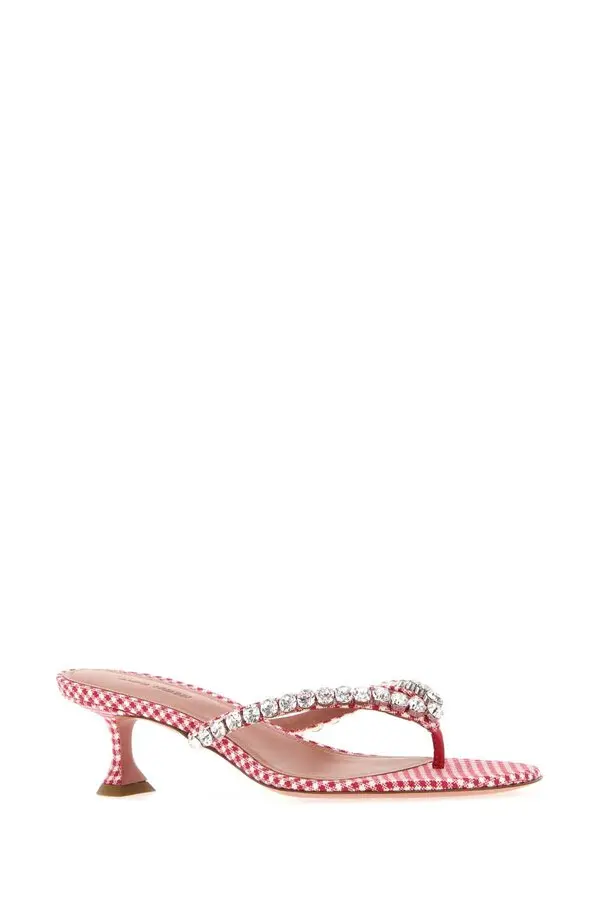 Amina Muaddi Embroidered Fabric Thong Mules