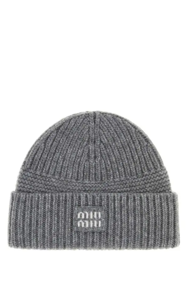 Miu Miu Grey Wool Blend Beanie Hat - Gray