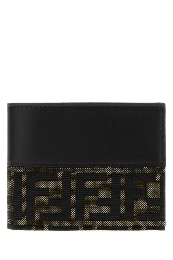 Fendi Two-tone Jacquard And Leather Ff Wallet