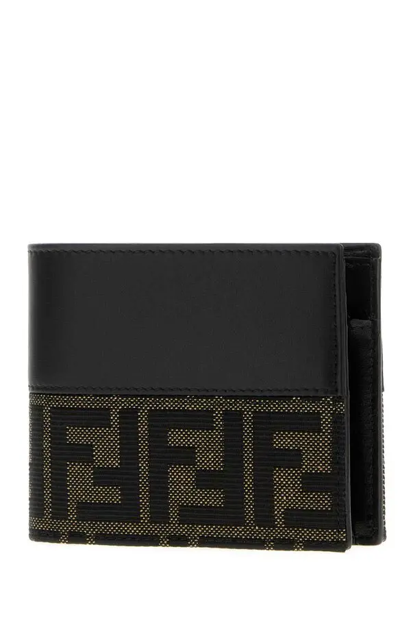 Fendi Two-tone Jacquard And Leather Ff Wallet