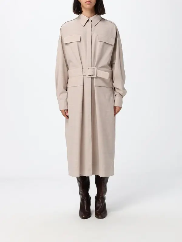 Fabiana Filippi Wool-blend Midi Chemisier Dress With Waist Belt