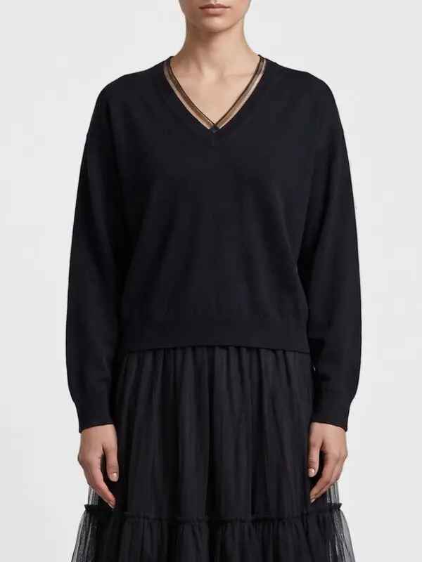 Fabiana Filippi V-neck Wool And Cotton Blend Jumper - Black