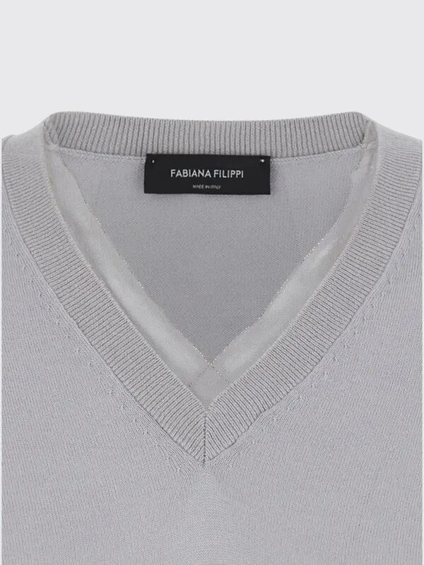 Fabiana Filippi V-neck Wool And Cotton Blend Jumper - Grey