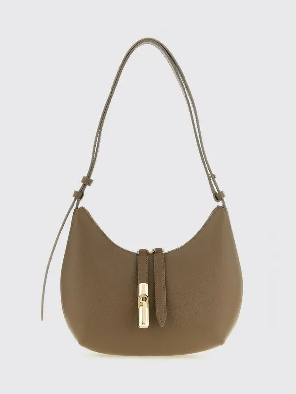 Furla Hobo Bag In Hammered Calfskin With Adjustable Shoulder Strap - Beige