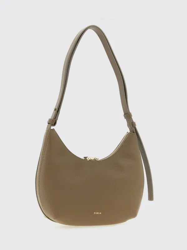 Furla Hobo Bag In Hammered Calfskin With Adjustable Shoulder Strap - Beige