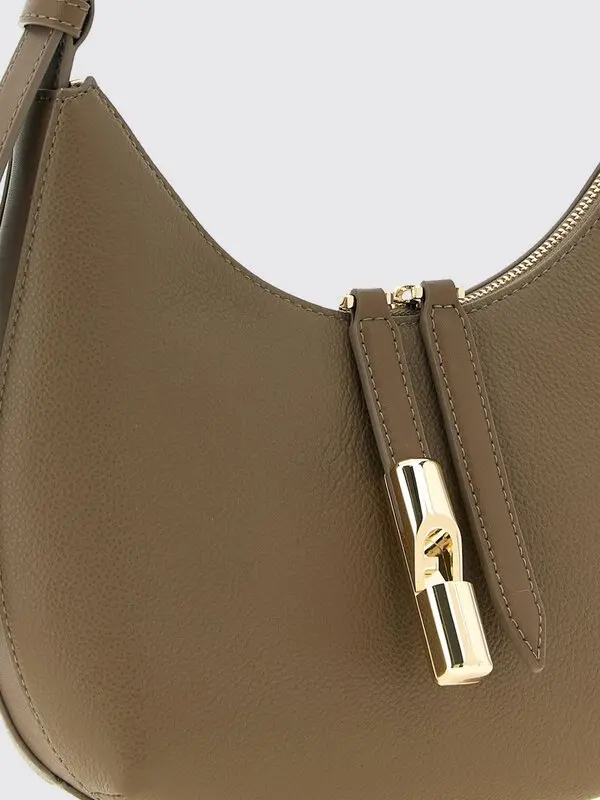 Furla Hobo Bag In Hammered Calfskin With Adjustable Shoulder Strap - Beige