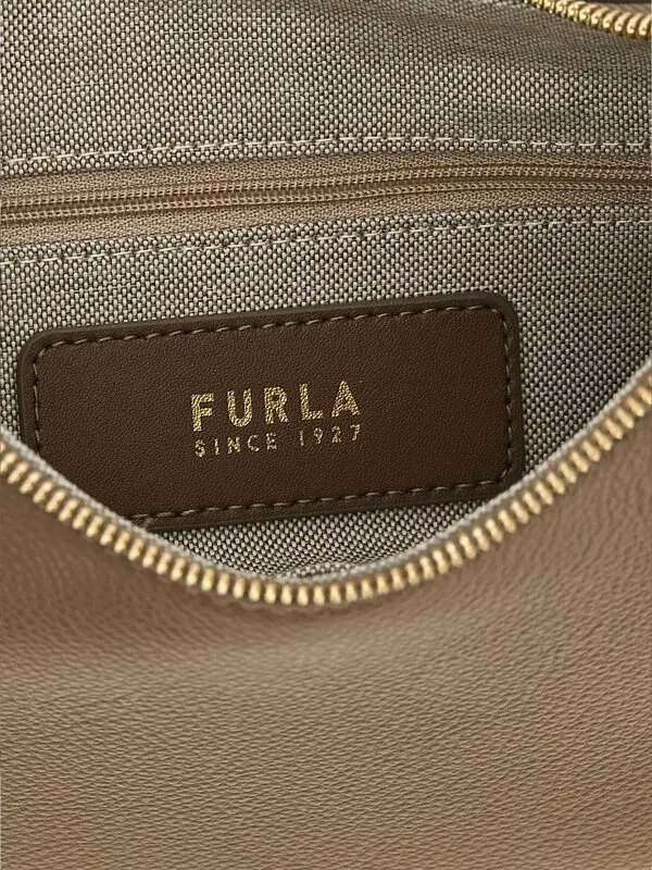 Furla Hobo Bag In Hammered Calfskin With Adjustable Shoulder Strap - Beige