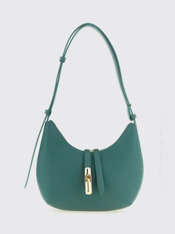 Furla Hobo Bag In Hammered Calfskin With Adjustable Shoulder Strap - Green