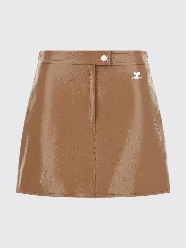 COURREGES Embroidered Logo Coated Cotton Pencil Mini Skirt - Nude