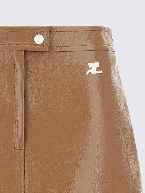 COURREGES Embroidered Logo Coated Cotton Pencil Mini Skirt - Nude