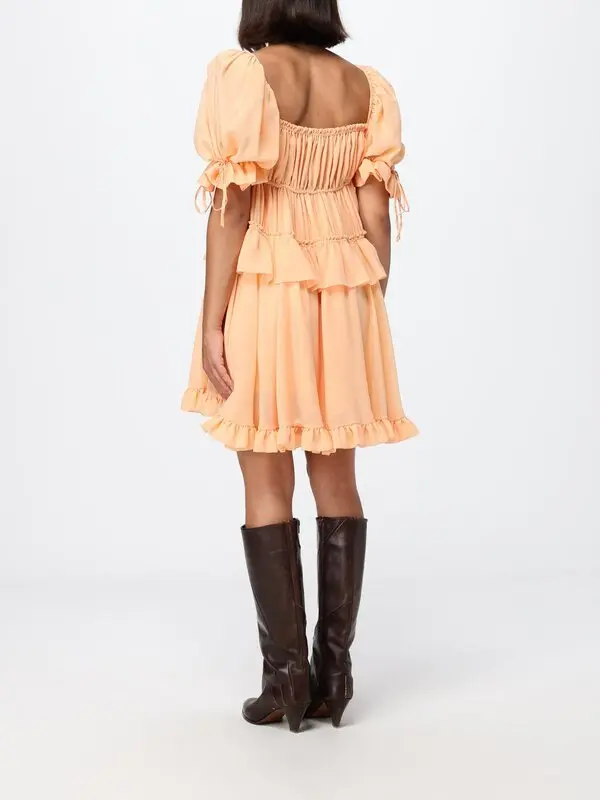 Chloé A-line Silk Mini Dress With Square Neckline And Puff Sleeves