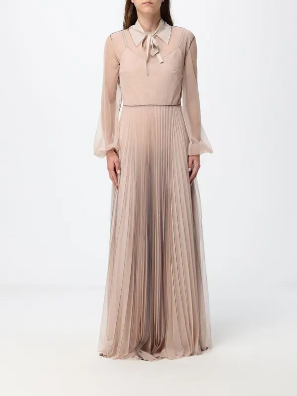 Fabiana Filippi Pleated Tulle Long Chemisier Dress With Detachable Collar