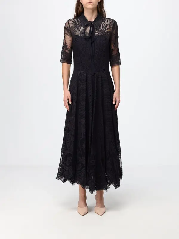 Fabiana Filippi Short-sleeved Midi Chemisier Dress In Lace With Classic Collar