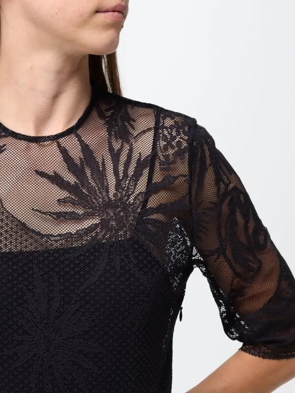 Fabiana Filippi Short-sleeved Midi Chemisier Dress In Lace With Classic Collar