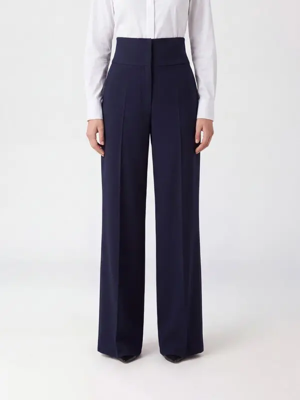 Elisabetta Franchi High-waisted Virgin Wool Gabardine Palazzo Trousers - Navy